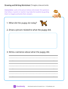 Imagine, draw and write - Puppy | Worksheet | ClassWeekly.com