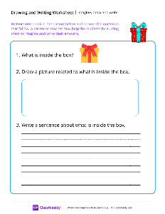 Imagine, draw and write - Gift | Worksheet | ClassWeekly.com