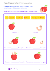 Writing Prepositions - Apple Worm | Worksheet | ClassWeekly.com