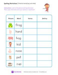 Practice words (say and write) - Happy Sam | Worksheet | ClassWeekly.com