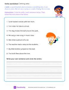 Writing verbs - Drawing | Worksheet | ClassWeekly.com